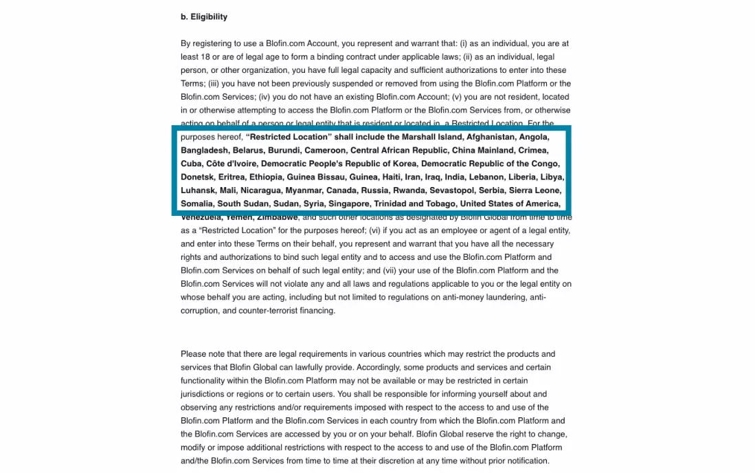 BloFin Restricted Countries (2024)